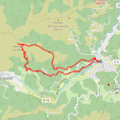 Parcours marche - jaujac rocher du midi - Jaujac