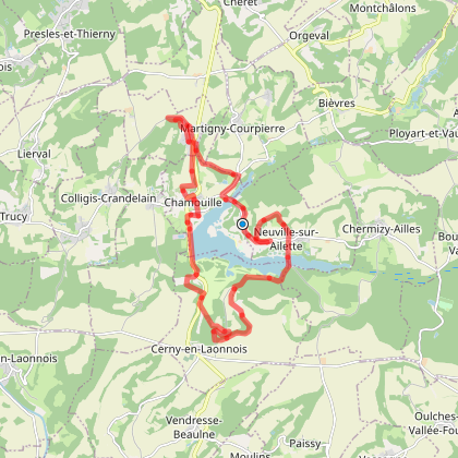 Parcours marche - Tour lac Chamouille 19km - Neuville-sur-ailette