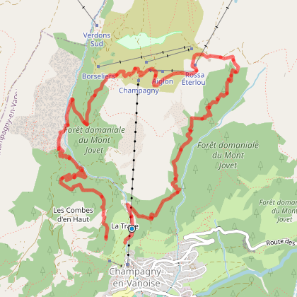 Parcours marche - Champagny en Vanoise , boucle de la Rossa par le bois ...