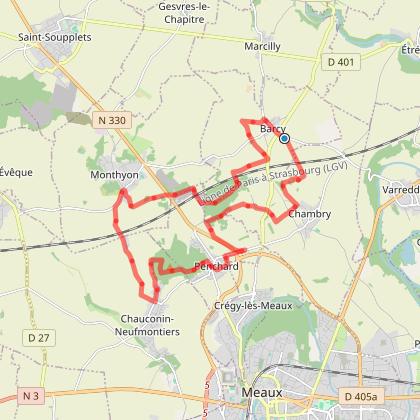 Parcours marche - 22 km au départ de Notre Dame de la Marne BARCY - Barcy