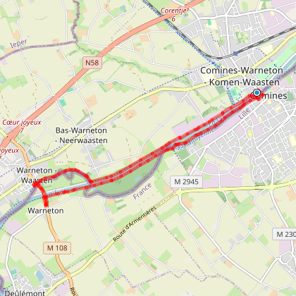 Parcours marche - Comines - Warneton au bord de la Lys - Comines